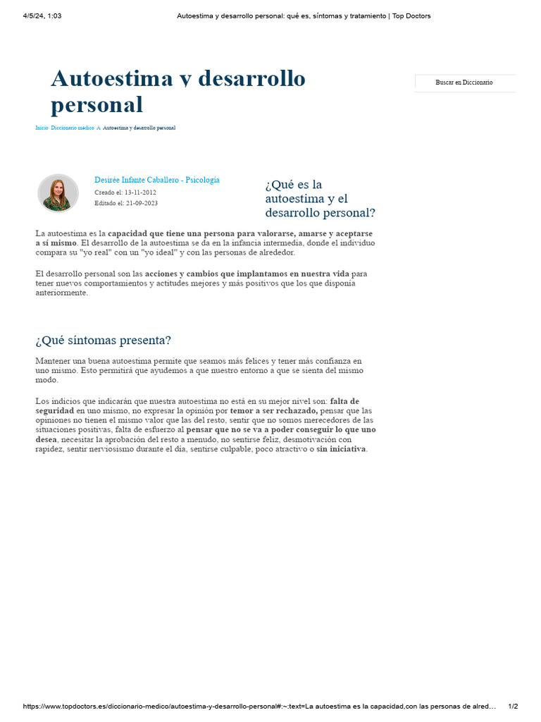 Autoestima Y Desarrollo Personal Qué Es Síntomas Y Tratamiento Top