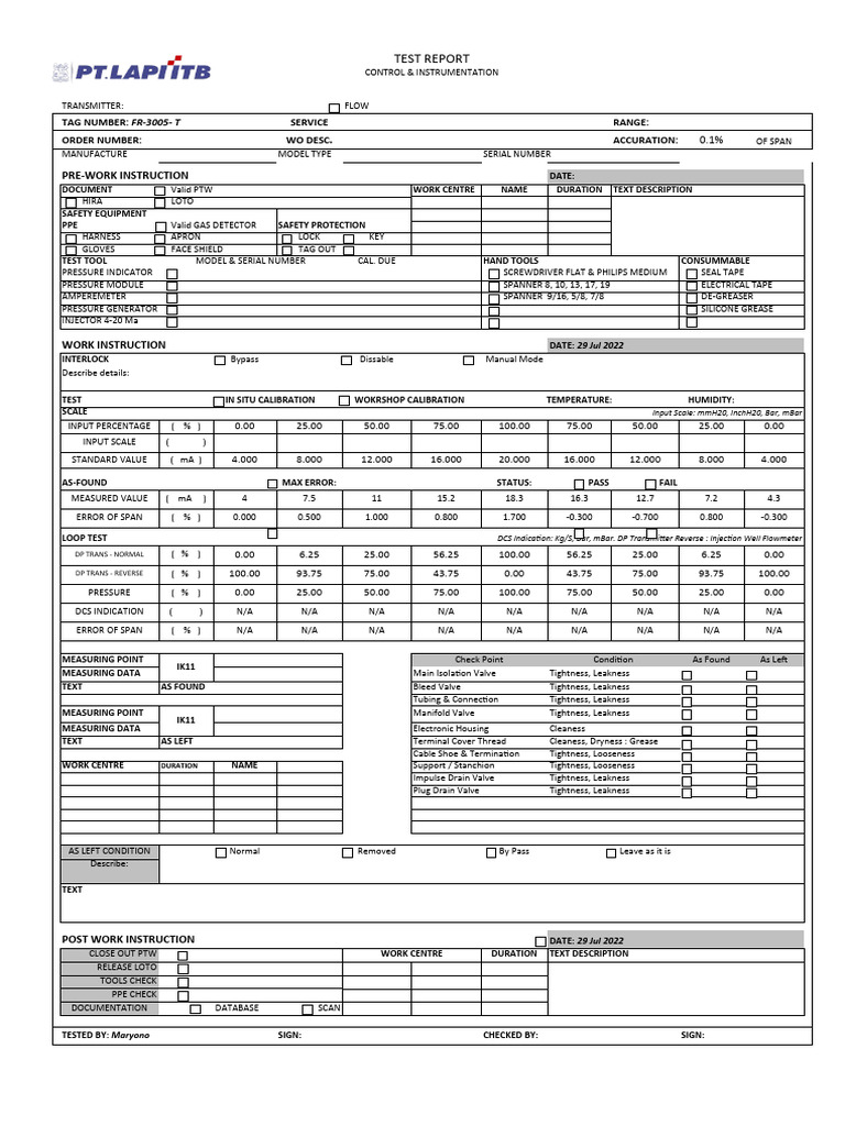 Flow Transmitter Test Report | PDF | Personal Protective Equipment ...