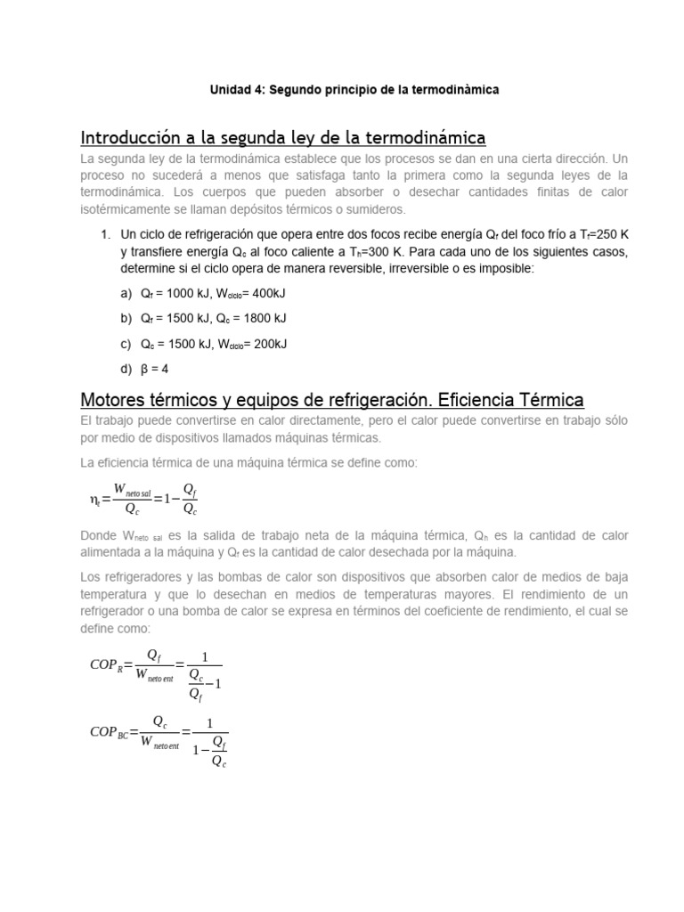 2.2 Aplicaciones Del Segundo Principio de La Termodinámica - Enunciados (Sin Entropía ...