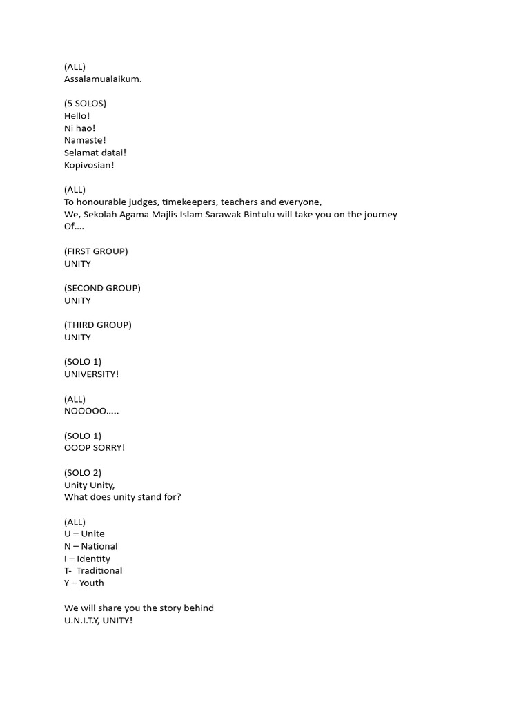Unity Choral Speaking Script | PDF | Malaysia | Southeast Asia