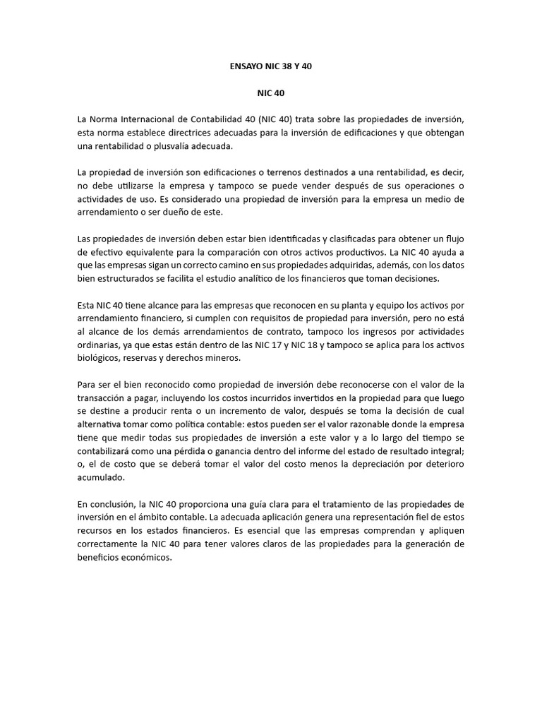 ENSAYO NIC 38 Y 40 | PDF | Activo intangible | Contabilidad