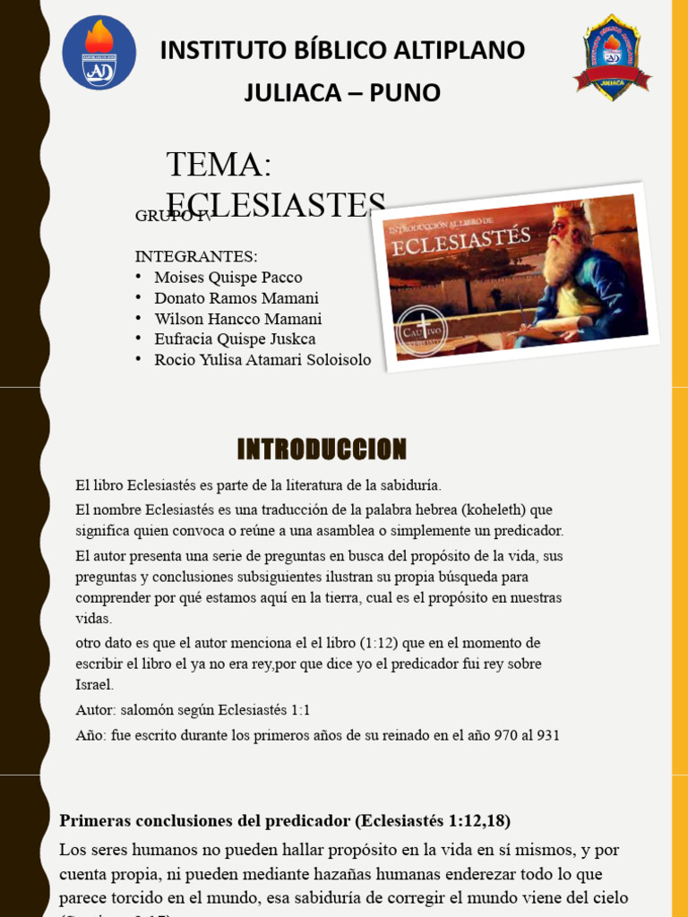 ECLESIASTES Grupo | PDF | Eclesiastés