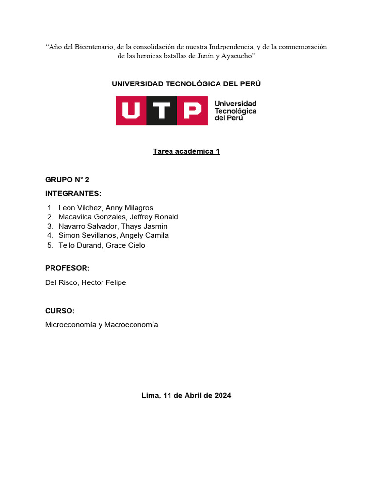 Microeconomía y Macroeconomía - TA1 | PDF | Salario mínimo | Perú