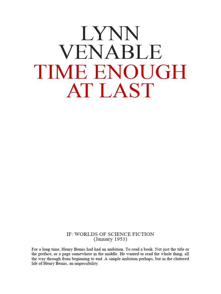 Time Enough at Lasy by Lynn Venable | PDF | Mystery, Thriller & Crime ...
