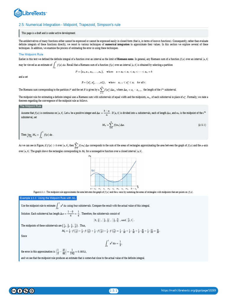 2.5 Numerical Integration - Midpoint, Trapezoid, Simpson's Rule | PDF | Integral | Analysis