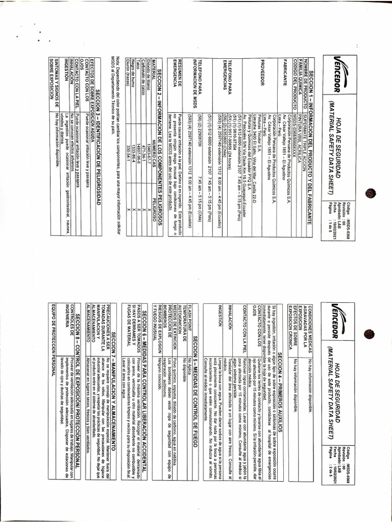 MSDS PINTURA SUPERMATE | PDF
