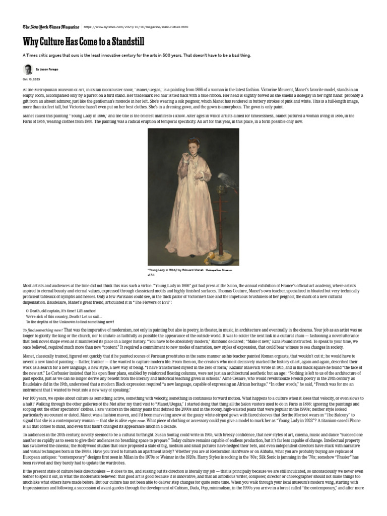 Why Culture Has Come To A Standstill The New York Times Pdf