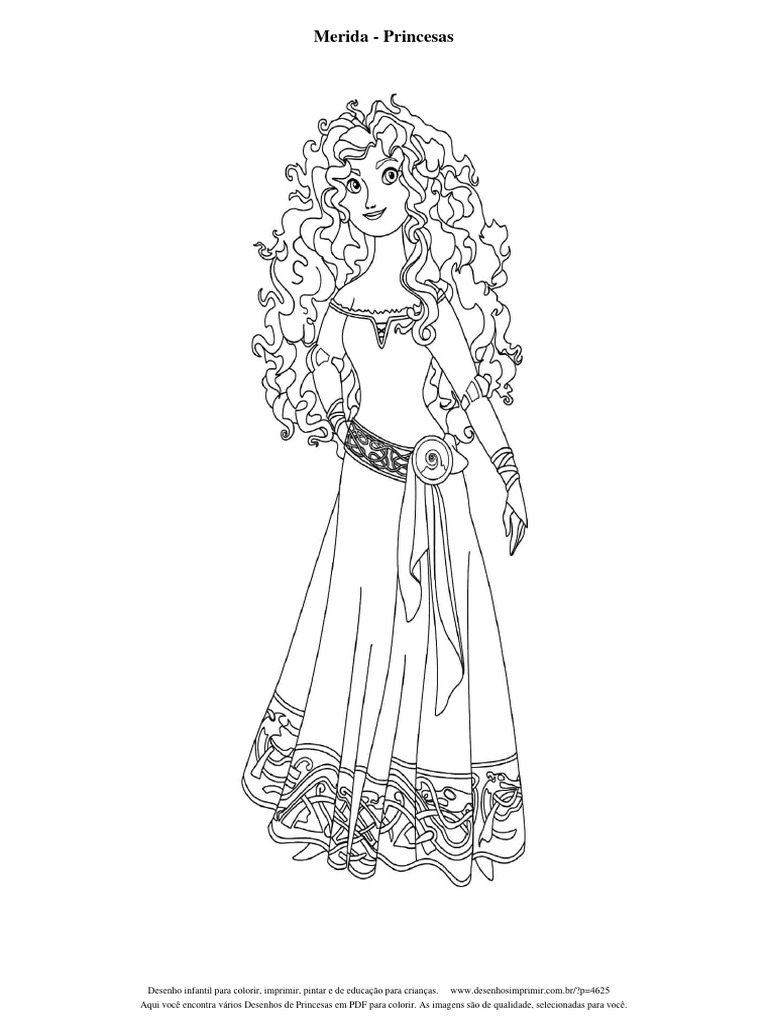 Desenhos de Princesas em PDF para Colorir Merida | PDF