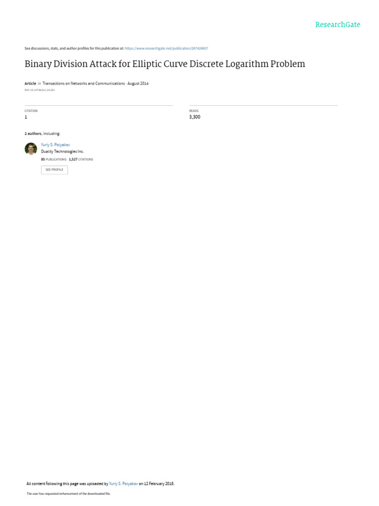 Binary_Division_Attack_for_Elliptic_Curve_Discrete | PDF | Time ...
