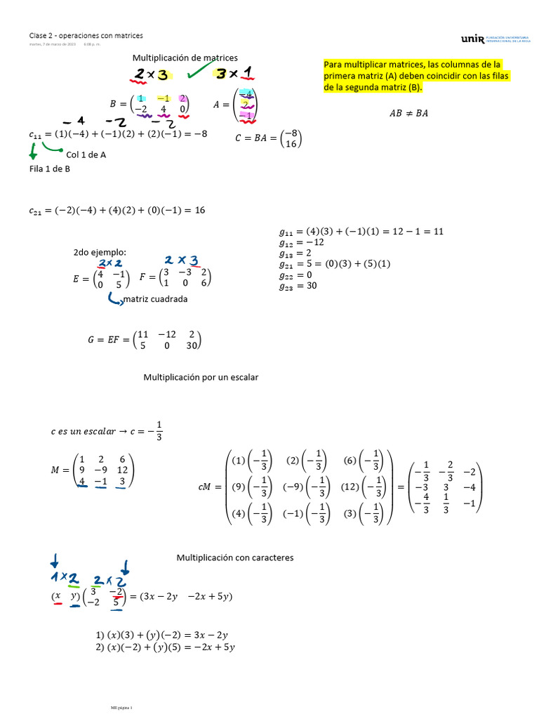 Guía Básica de Multiplicación de Matrices | PDF