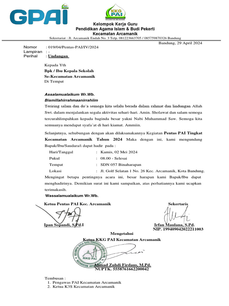Undangan Pentas PAI Arcamanik 2024 | PDF