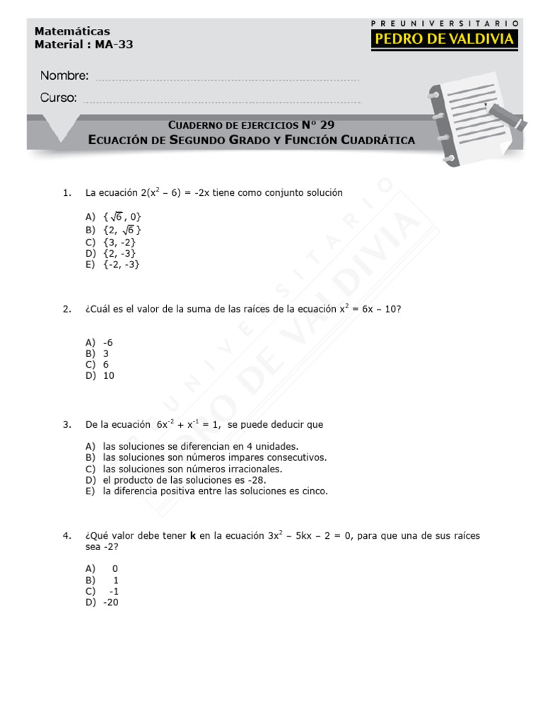 33 Ec 2 Grado y FN Cuadratica | Descargar gratis PDF | Ecuaciones ...