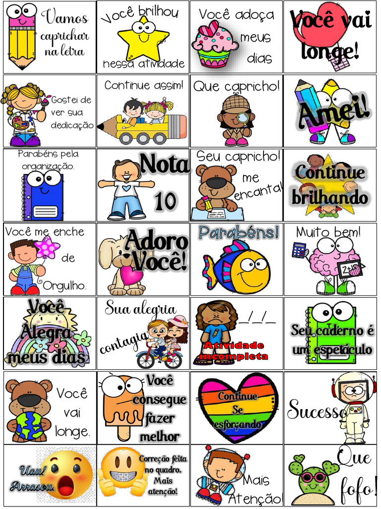 Adesivos de Incentivos Para Colar No Caderno Do Aluno | PDF