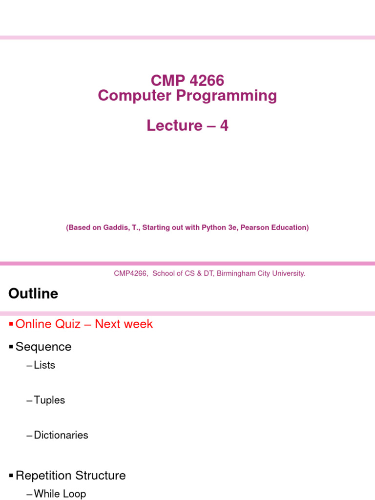 Year 1 Computer Programming Lecture 4 Pdf Control Flow Computer 5687