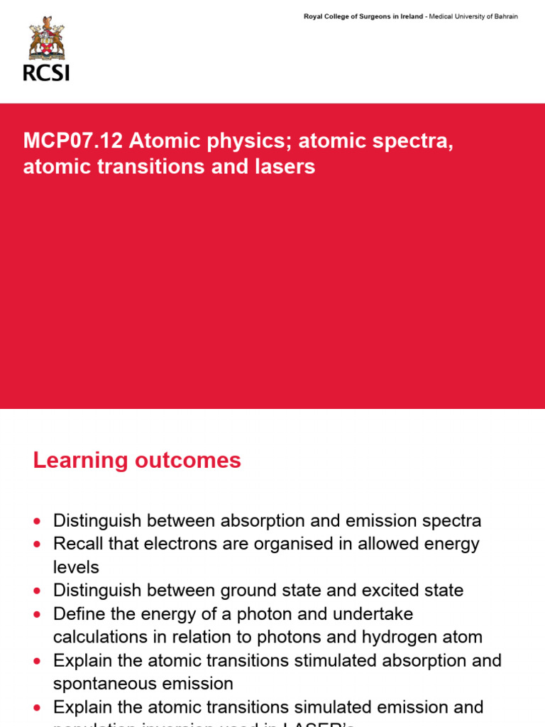 MCP 07.12 Atomic Physics Atomic Spectra, Atomic Transitions and Lasers ...