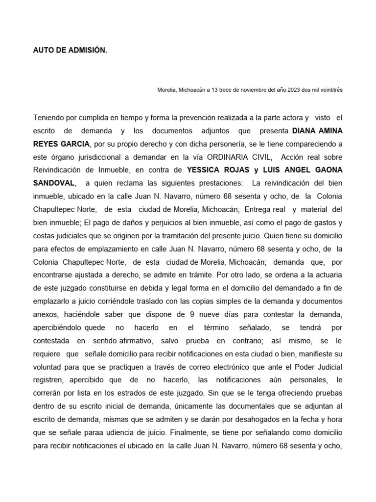 Auto de Admisión | Descargar gratis PDF | Demanda judicial | Gobierno