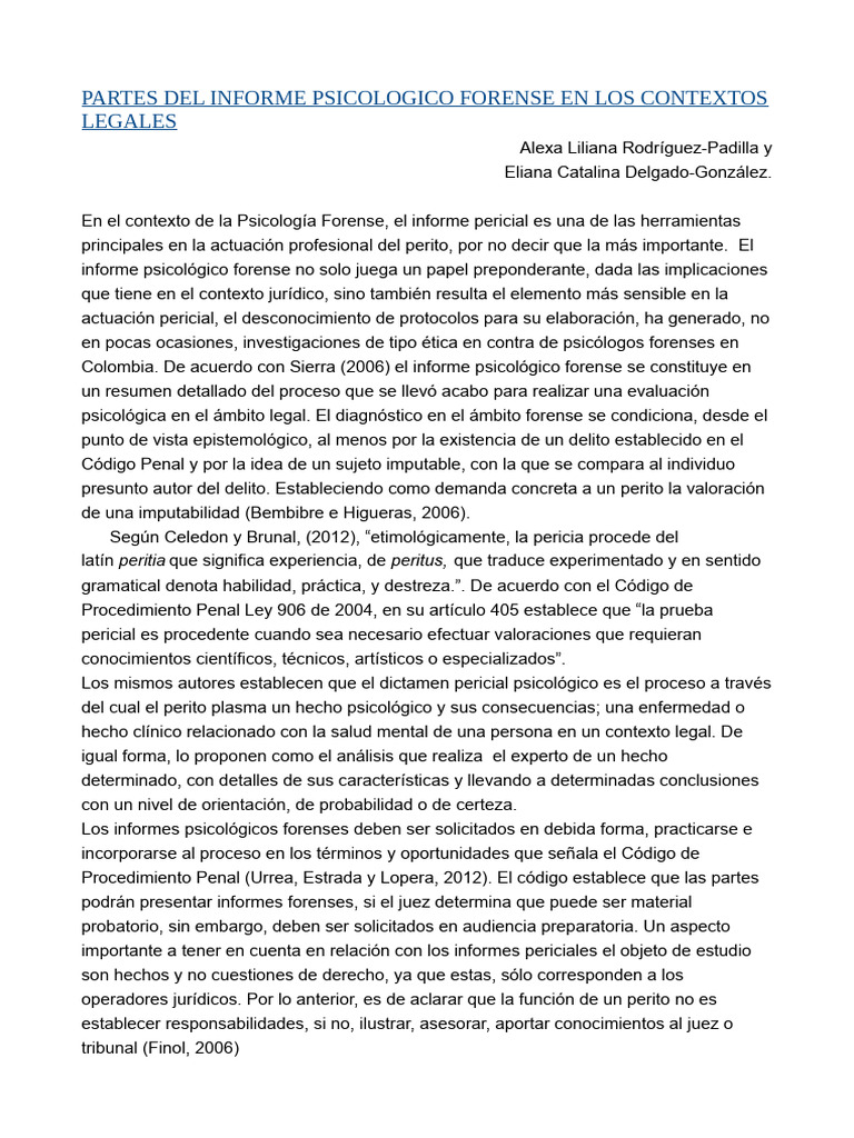 PARTES DEL INFORME FORENSE | PDF | Testigo experto | Sicología