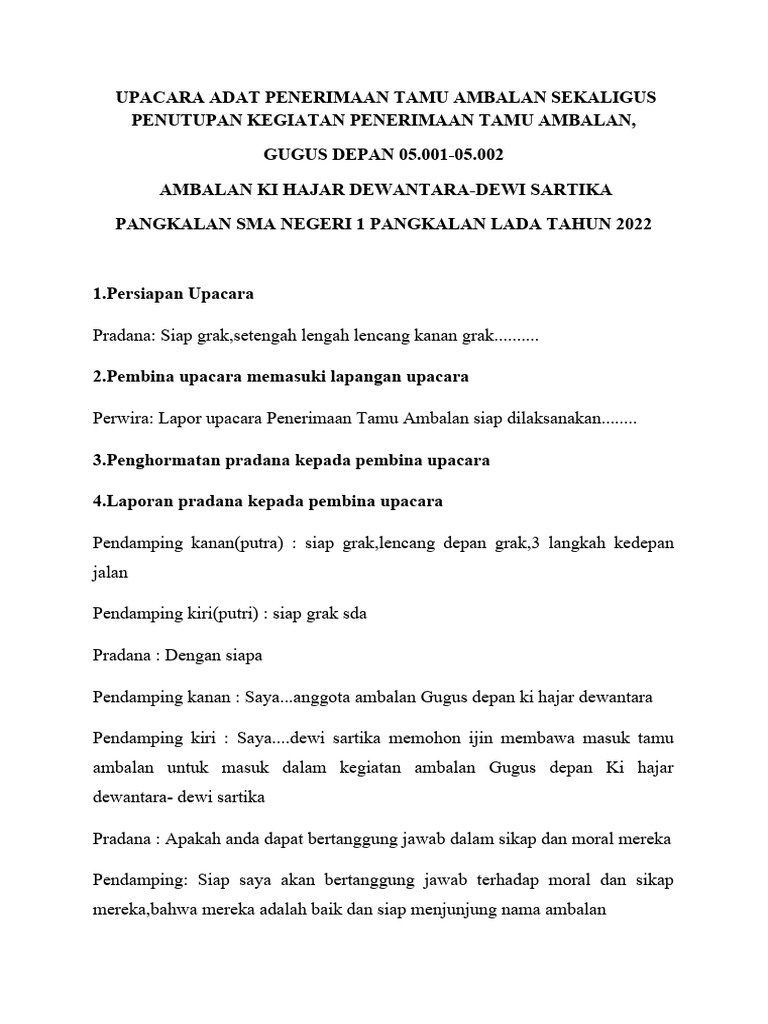 Susunan Upacara Penutupan PTA 2022 | PDF