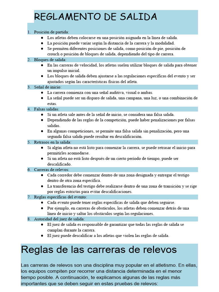 Reglas de Salida en Atletismo | PDF | Deporte del atletismo | Dopaje en ...