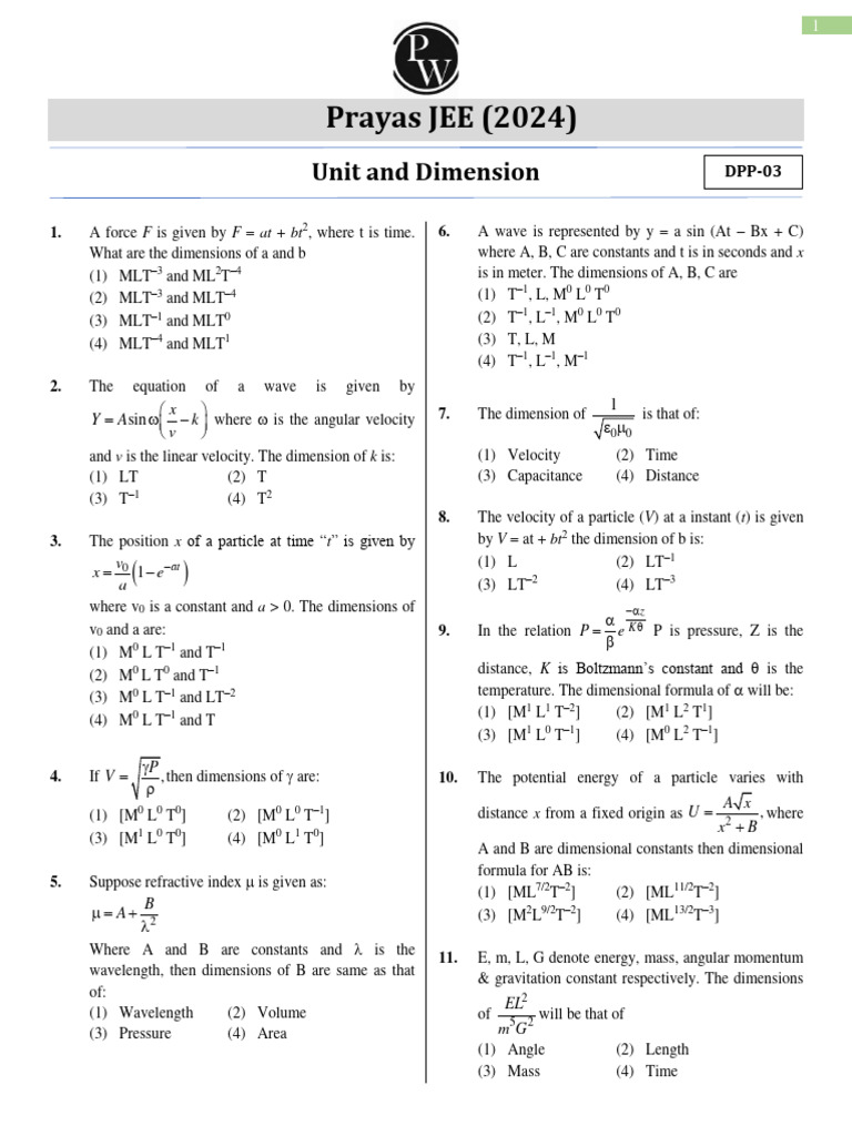 Dpp Unit and Dimensions | PDF | Force | Electronvolt