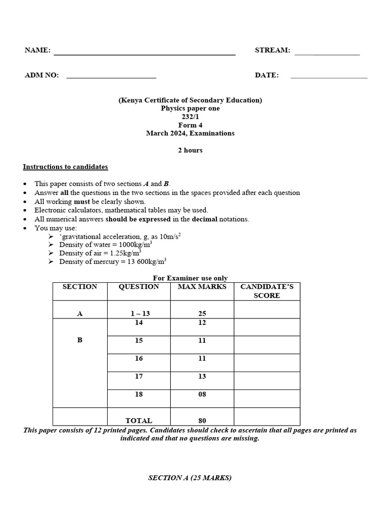 Form 4 Physics - Paper 1 - Question Paper | PDF | Heat | Buoyancy