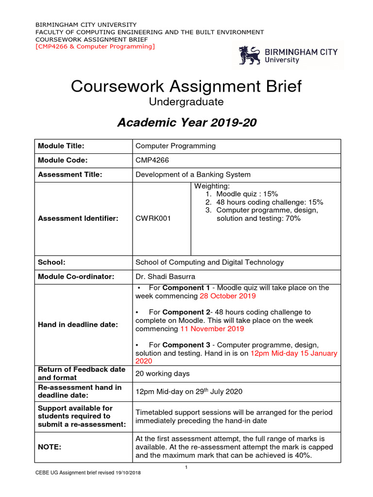 Year 1 Computer Programming Assessment Brief | PDF | Software Testing ...