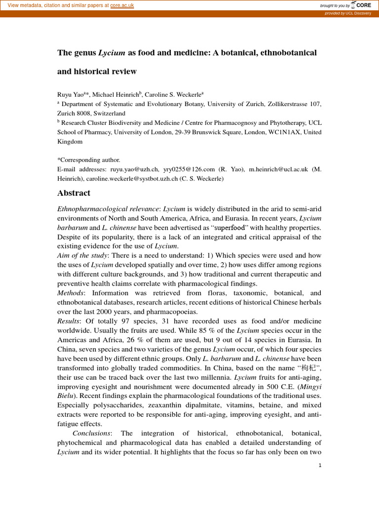Lycium: Food and Medicinal Uses | PDF | Ethnobotany | Plants