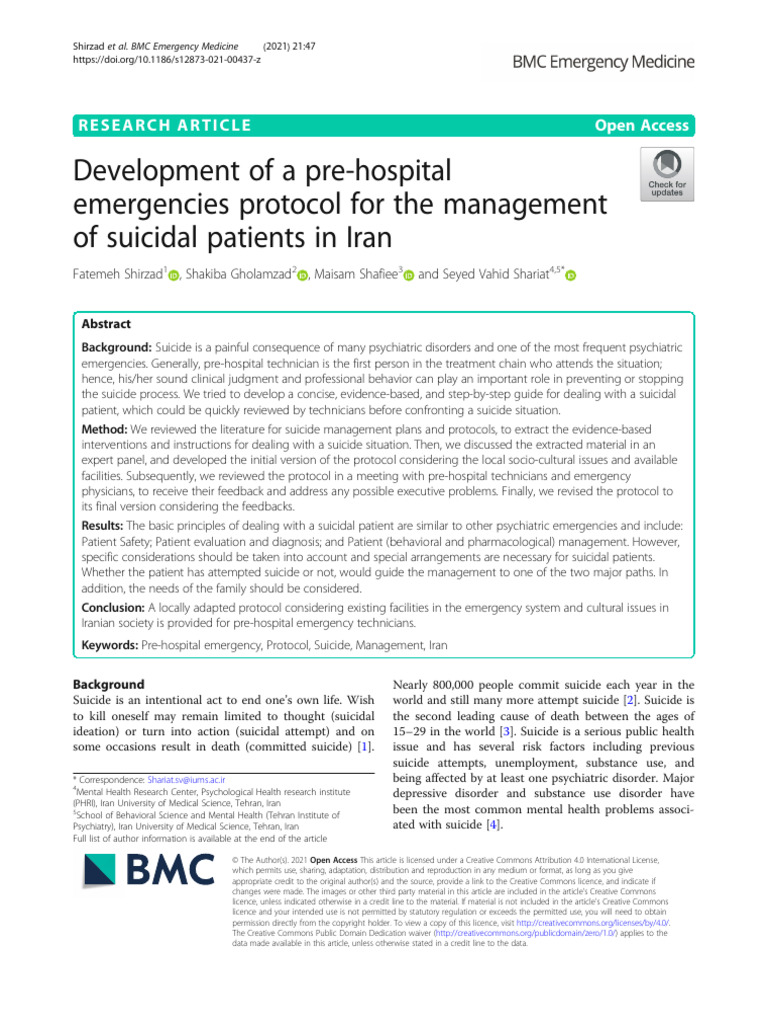 Development of A Pre-Hospital Emergencies Protocol For The Management ...
