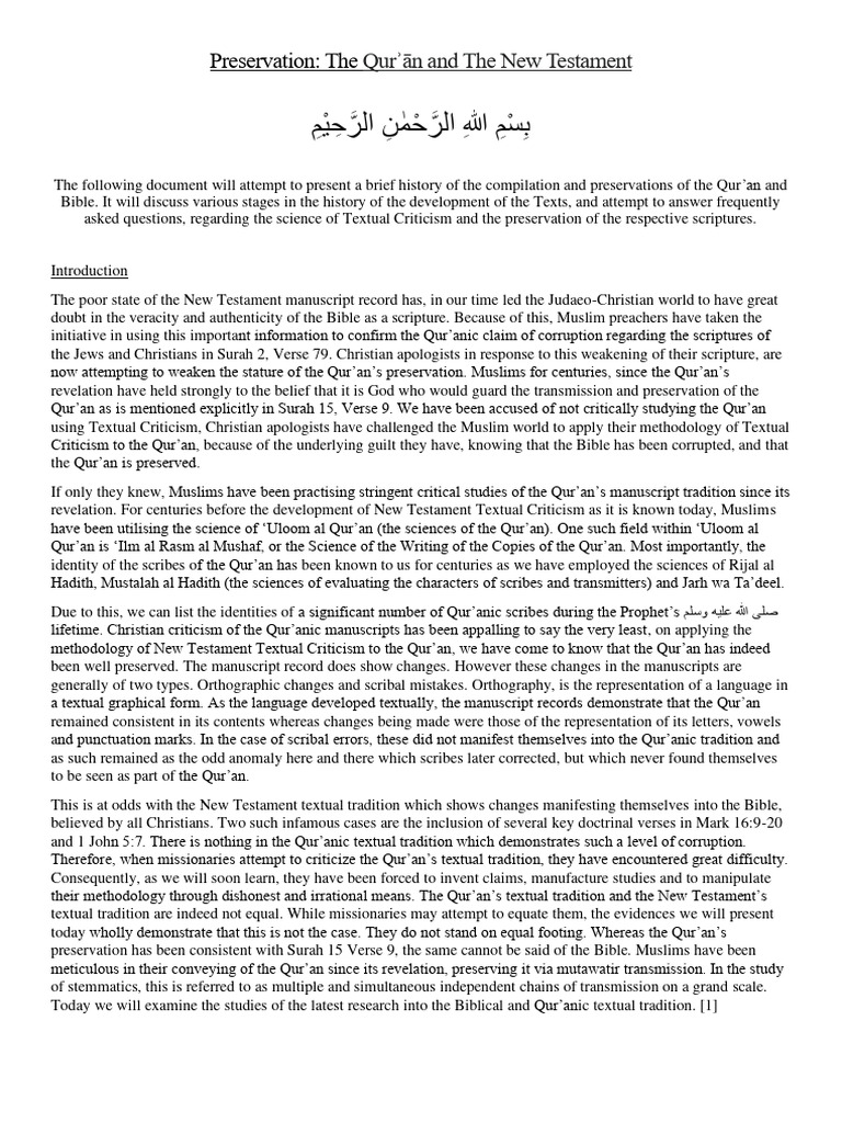 Preservation of Quran and Bible - by Armour | PDF | Quran | Islam