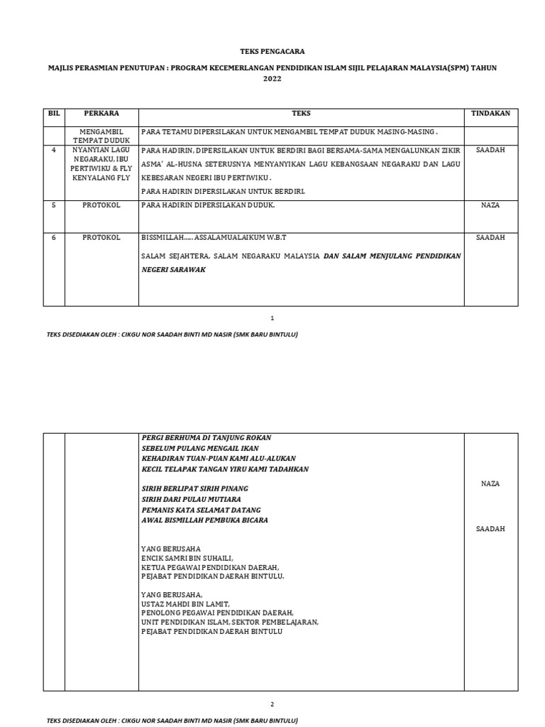 TEKS PENGACARAAN MAJLIS PENUTUPAN | PDF TEKS PENGACARAAN MAJLIS PENUTUPAN | PDF