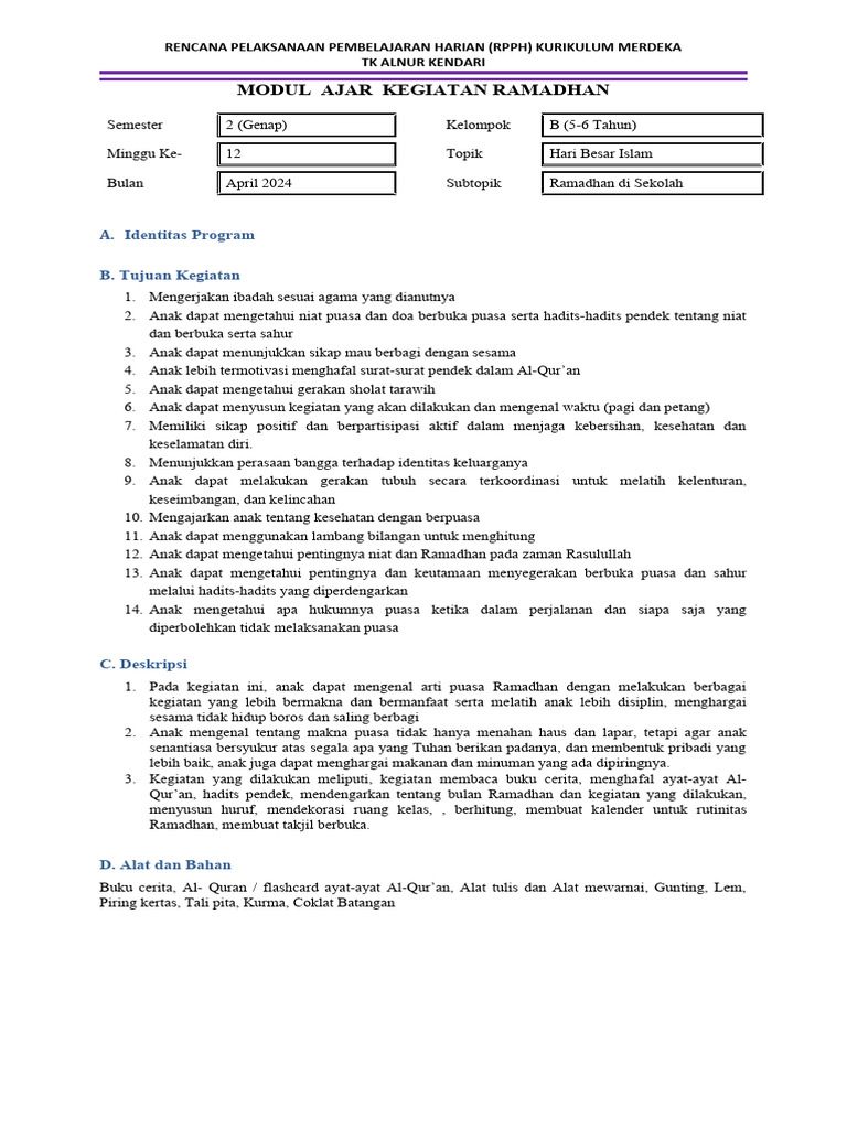 Modul Ajar Kegiatan Ramadhan | PDF