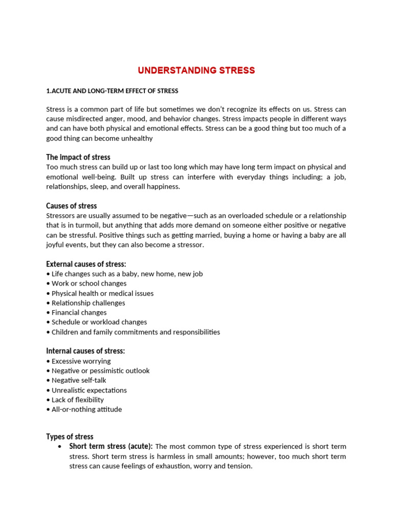 Note About Stress | PDF | Stress (Biology) | Psychological Trauma