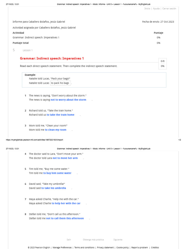 Grammar - Indirect Speech - Imperatives 1 - Modo - Informe - Unit 5 ...