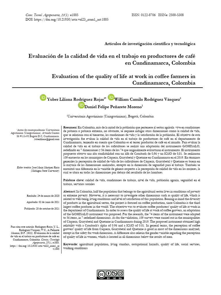 Evaluacion de La Calidad de Vida en El Trabajo en | PDF | Colombia