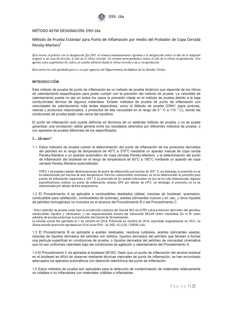 ASTM D93-16a | PDF | Biodiésel | Solvente