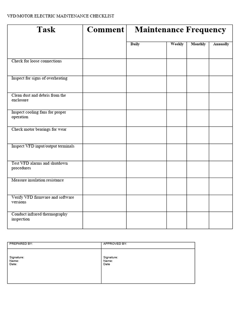 VFD Motor Electric Maintenance Checklist | PDF