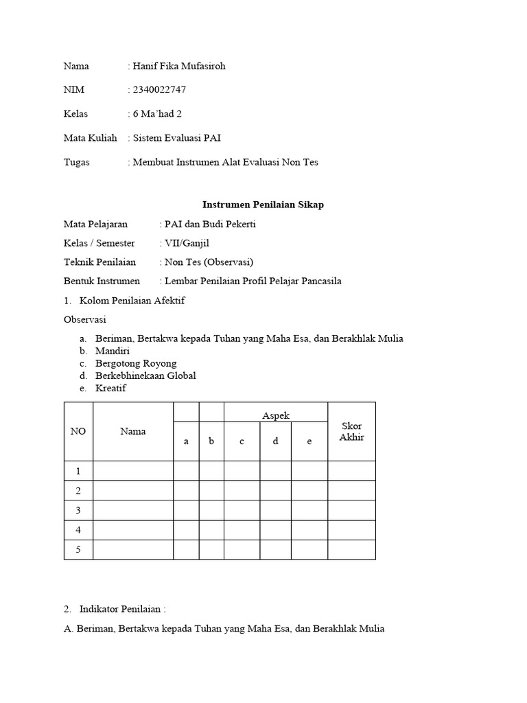 Instrumen Penilaian PAI | PDF