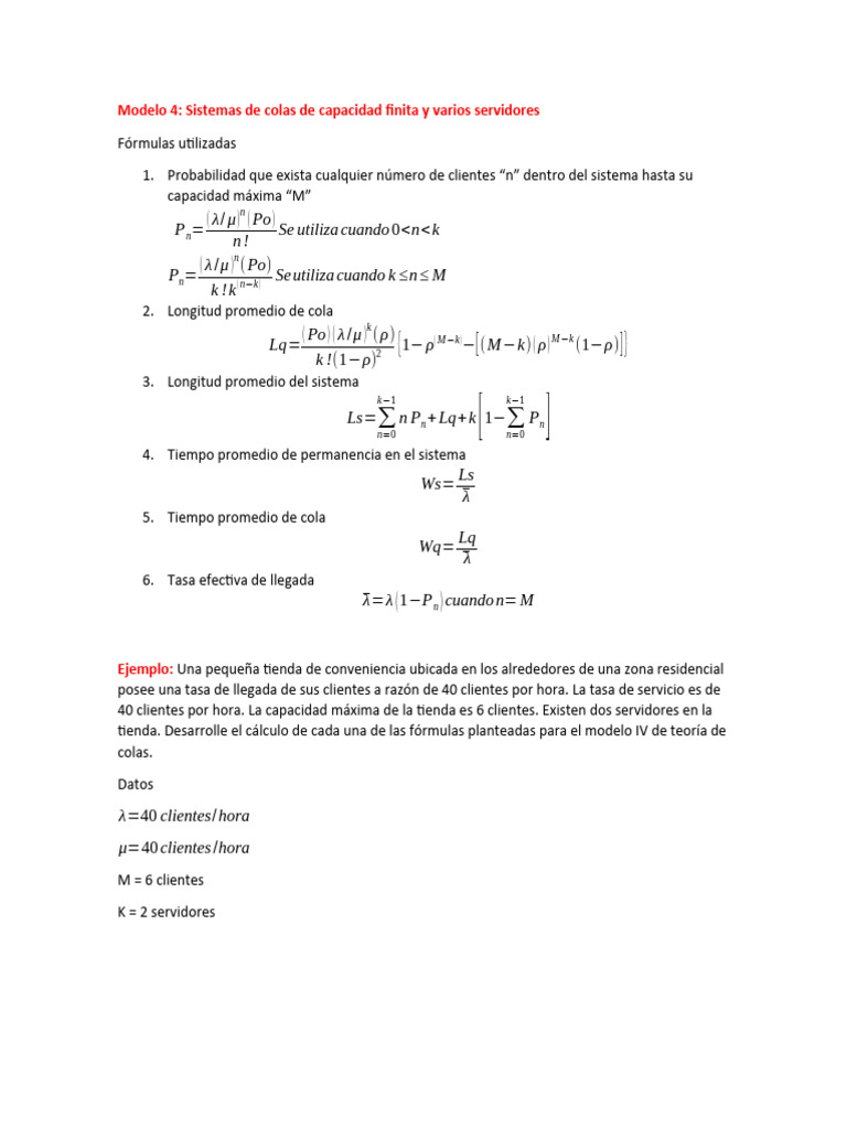 Modelo IV Teoría de Colas | PDF | Matemáticas Aplicadas | Matemáticas