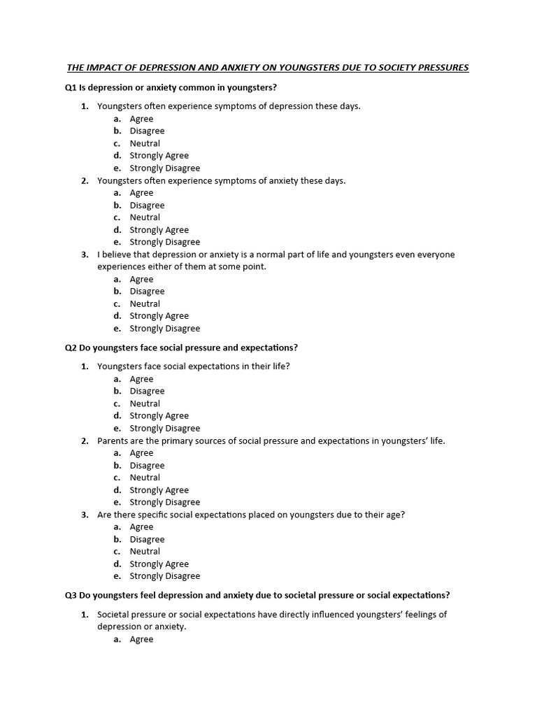 Questionnaire | Download Free PDF | Anxiety | Major Depressive Disorder