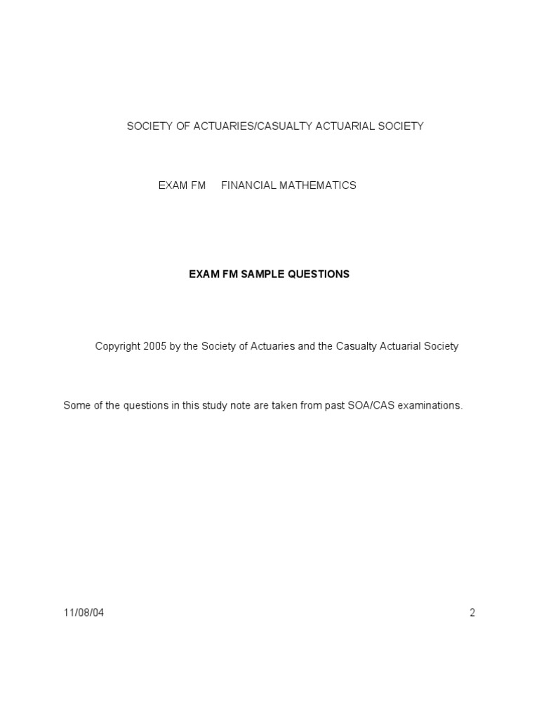 Exam FM Sample Questions | PDF