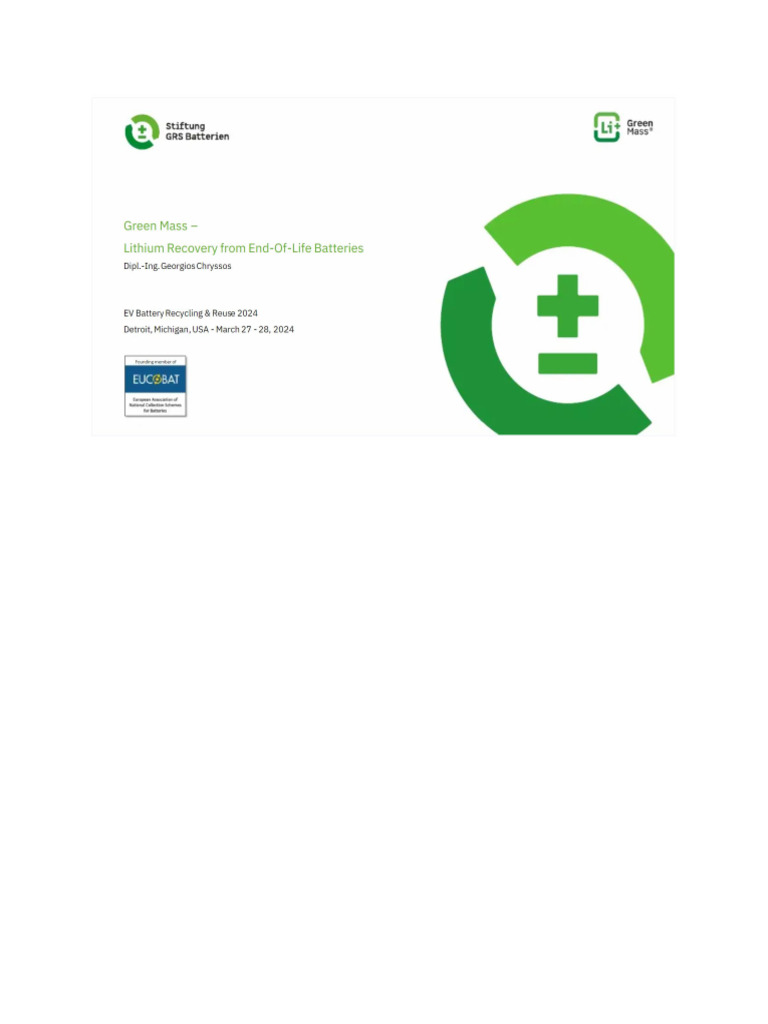 The Green Mass Project - Returning Recycled Battery Materials To Manufacturing | PDF