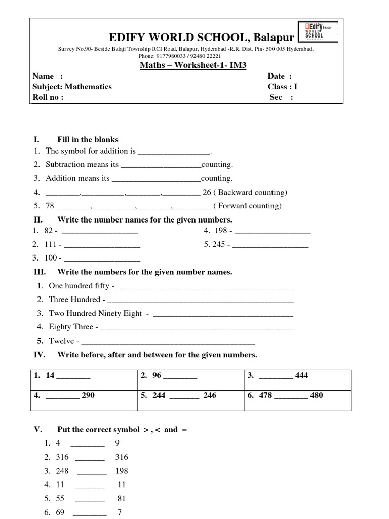 MATHS WORKSHEET _ 1-IM3 (2) | PDF | Mathematics