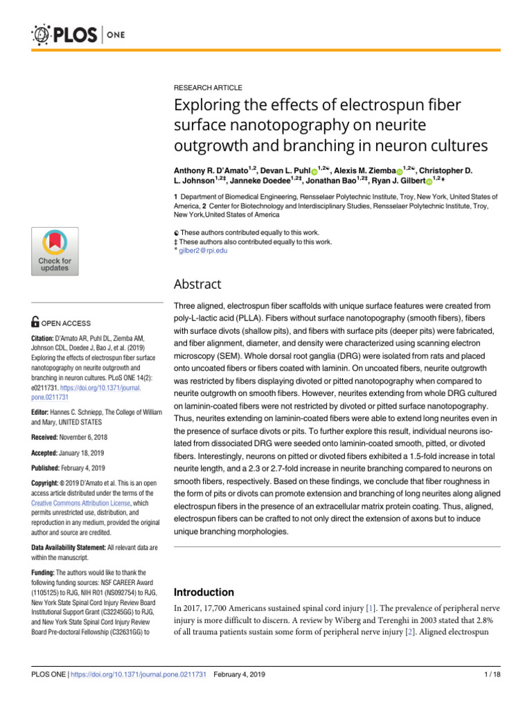 Exploring The Effects of Electrospun Fiber Surface | PDF | Axon ...