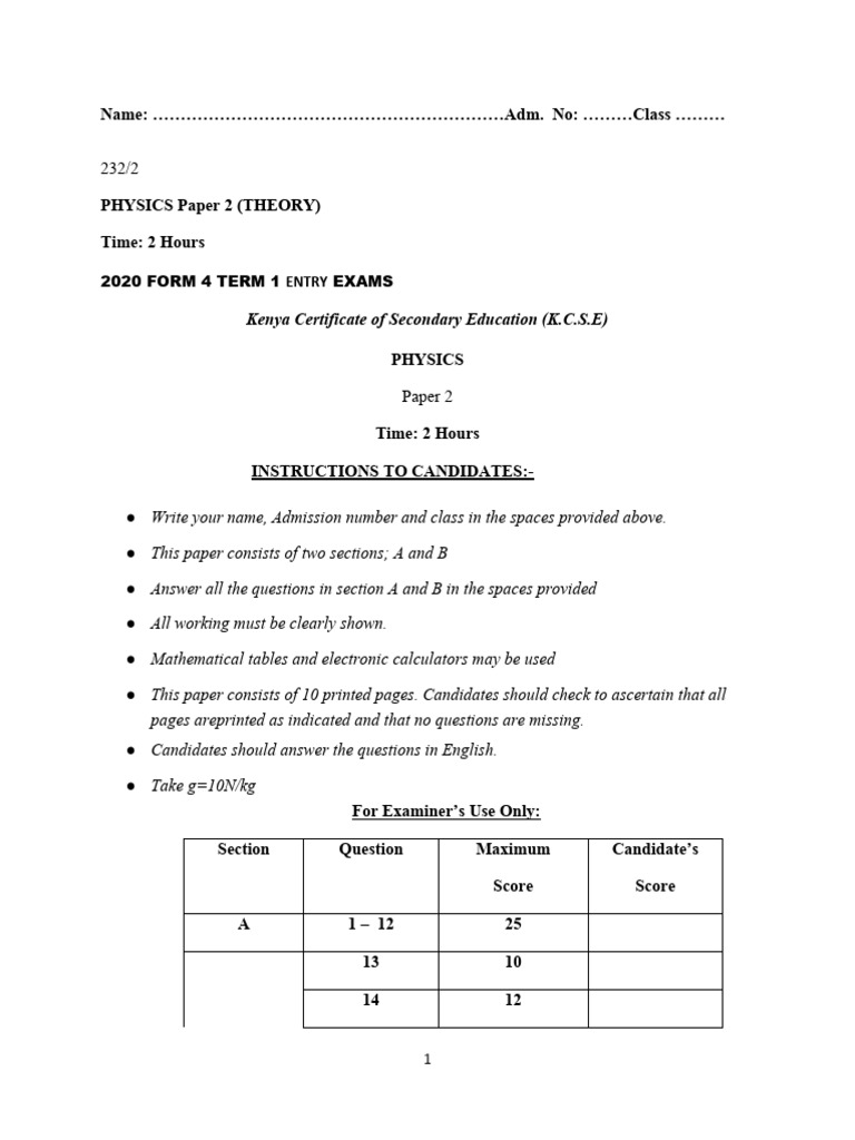 Physics Form 4 Opener PP2 Q | PDF | Waves | Capacitance