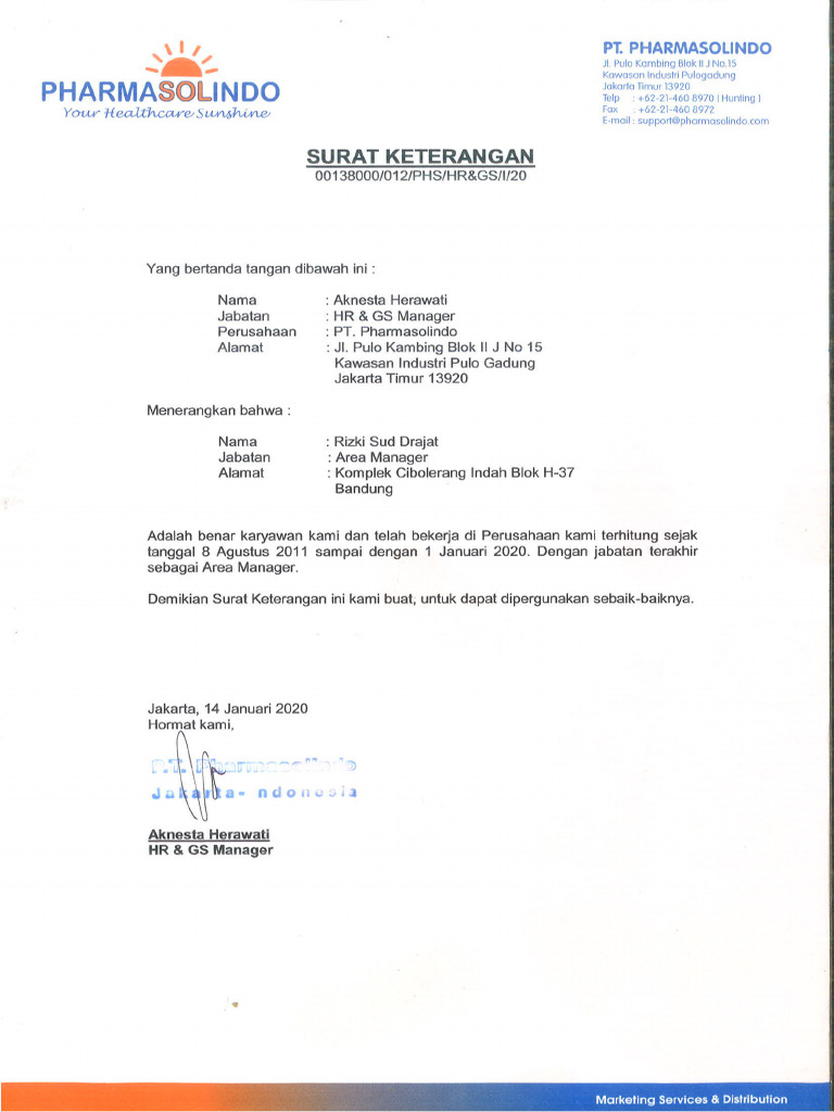 Paklaring PT. Pharmasolindo | PDF