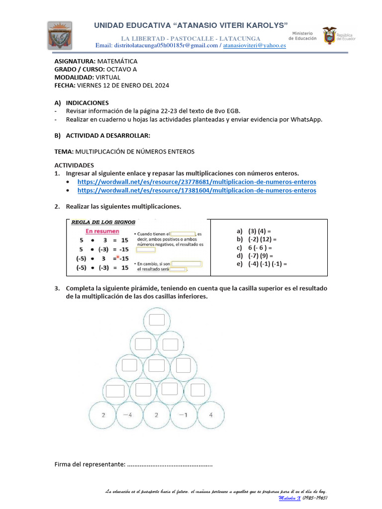 Actividad Virtual - 8vo | PDF | División (Matemáticas) | Multiplicación