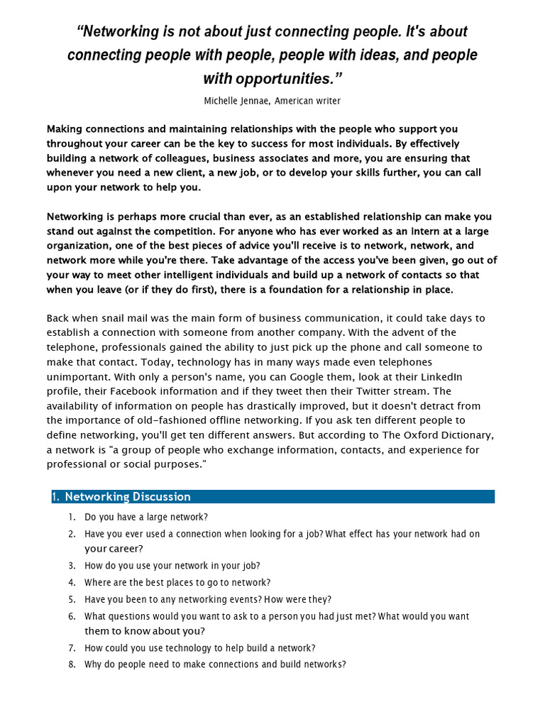 Leyla - Your English Pal Business English Lesson Plan Networking ...