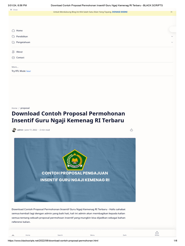 Contoh Proposal Permohonan Insentif Guru Ngaji Kemenag RI Terbaru - BLACK SCRIPTS | PDF