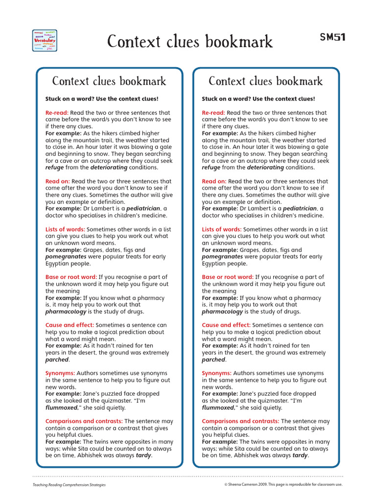 SM51 Context clues bookmark | PDF