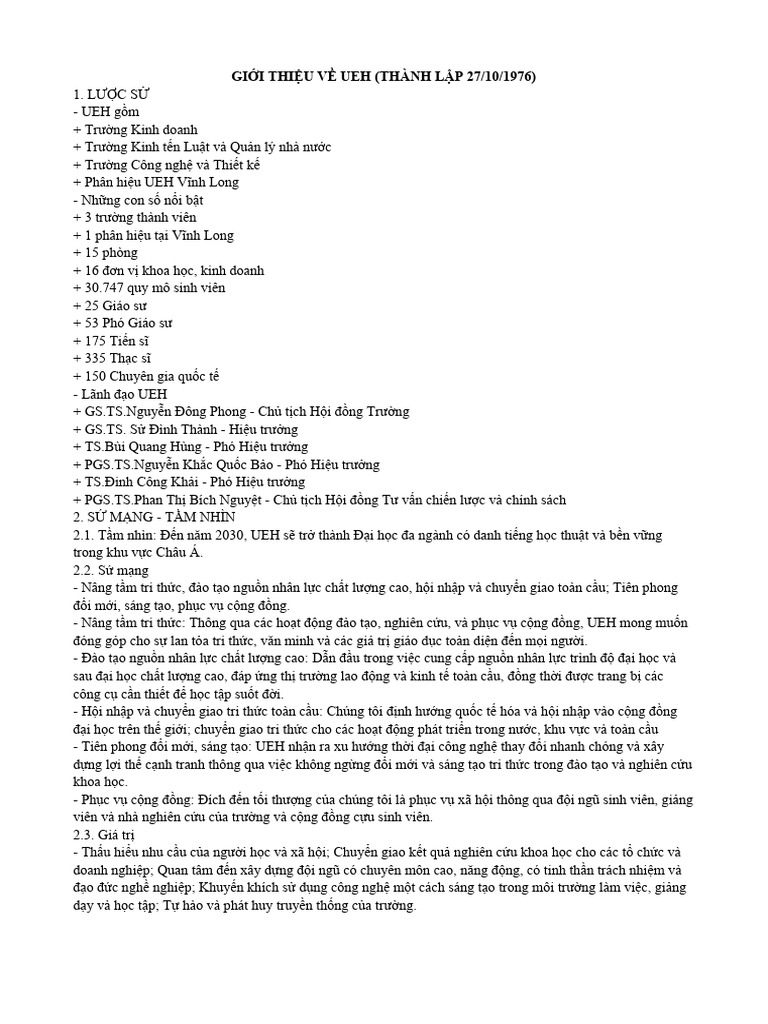 GIỚI THIỆU VỀ UEH | PDF